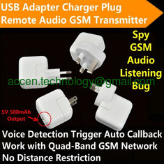 China Mini AC Adapter Charger US/EU Plug Hidden Spy GSM SIM Remote Audio Transmitter Listening Ear Bug W/ 5V USB Output supplier