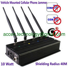China Vehicle Mounted Desktop 4 Antenna Mobile Phone 3G GSM CDMA Jammer W/ 10 Watt &amp; 40M Range supplier
